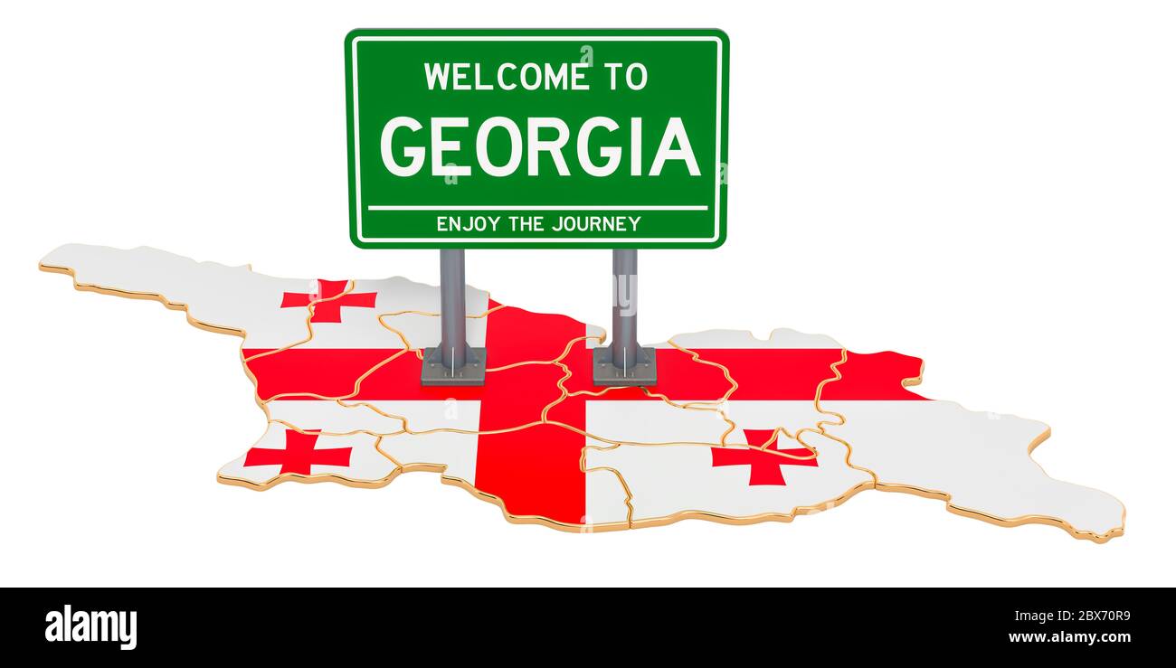 Billboard Welcome to Georgia on Georgian map, 3D rendering isolated on ...