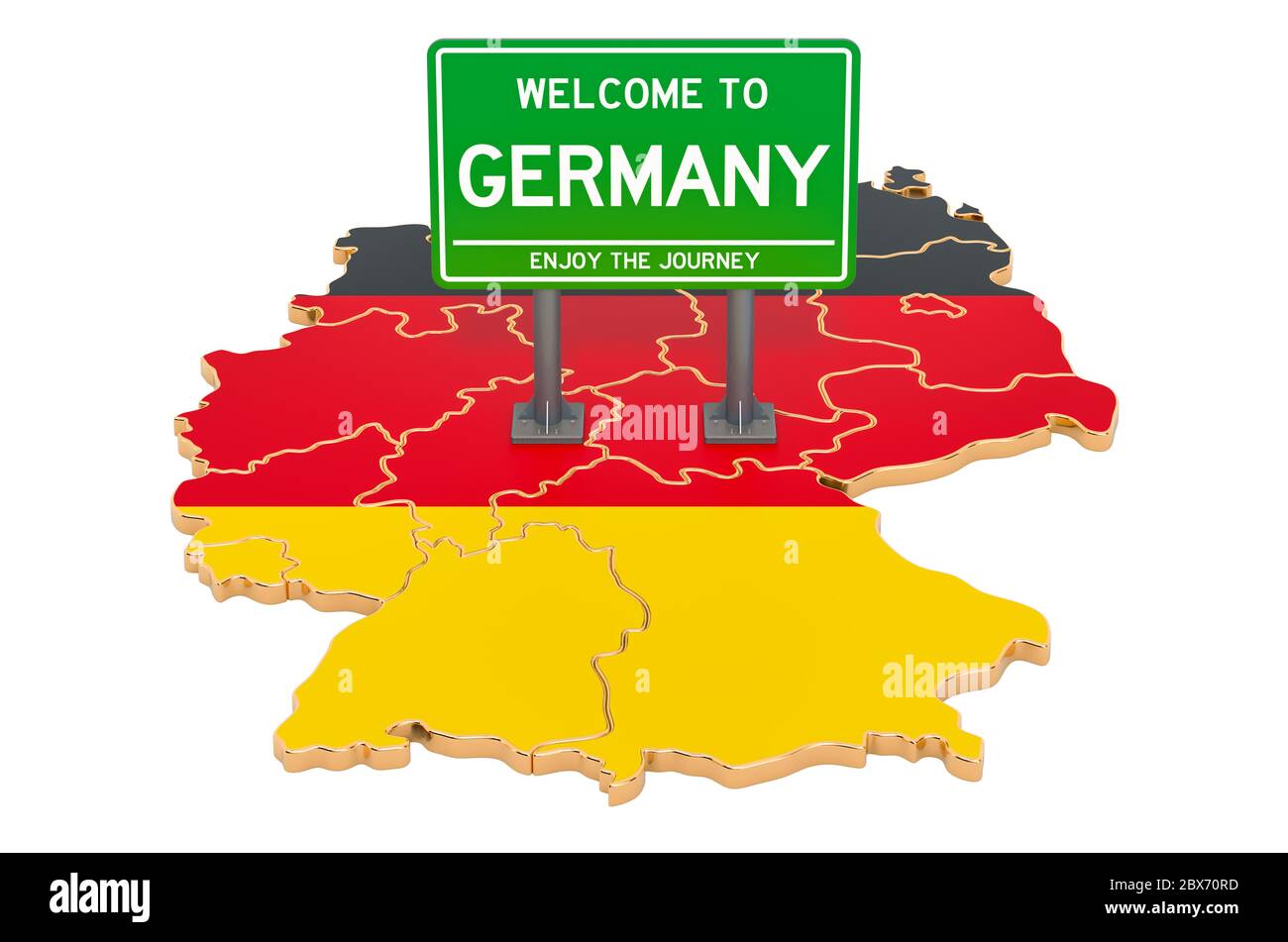 Billboard Welcome to Germany on German map, 3D rendering isolated on ...