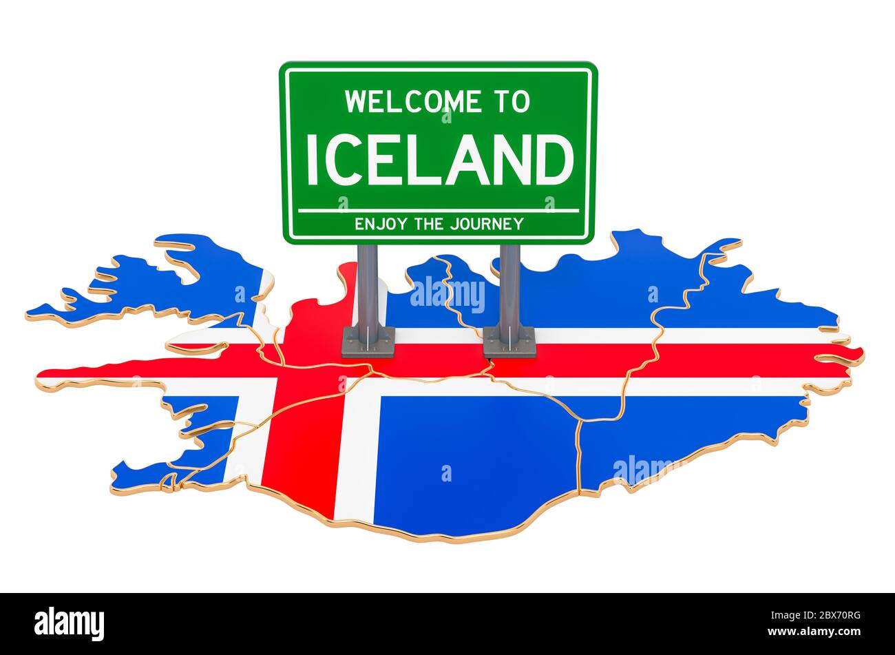Billboard Welcome to Iceland on Icelandic map, 3D rendering isolated on ...