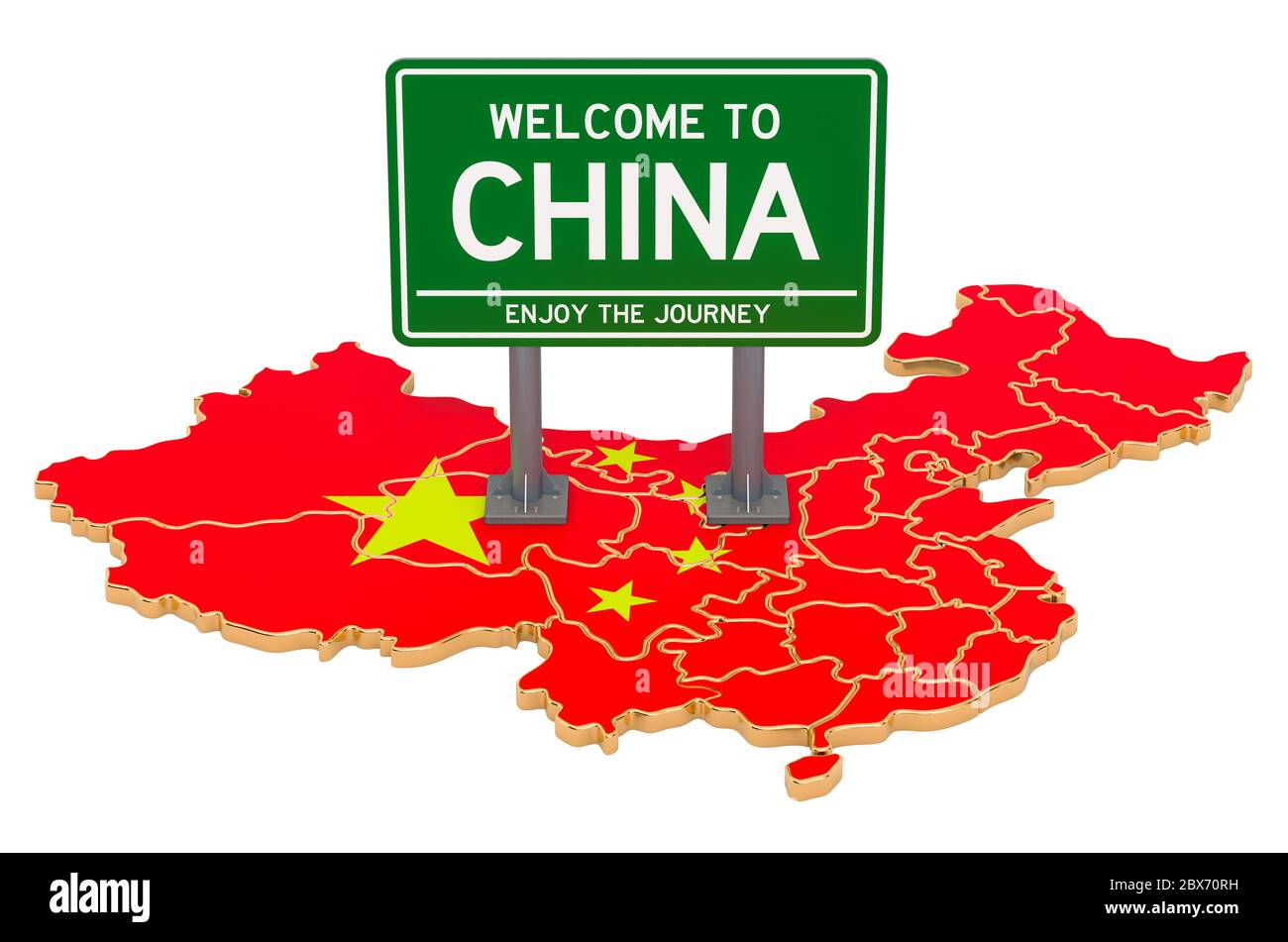 Billboard Welcome to China on Chinese map, 3D rendering isolated on ...