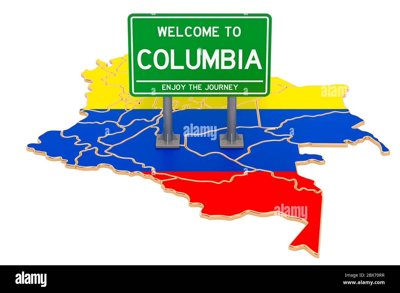 Billboard Welcome to Columbia on Columbian map, 3D rendering isolated ...