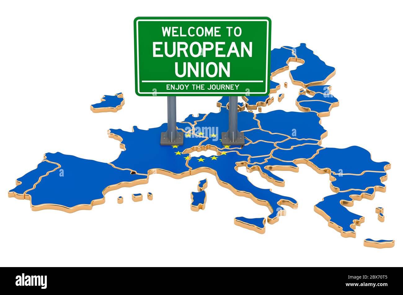 Billboard Welcome to the European Union on the EU map, 3D rendering ...