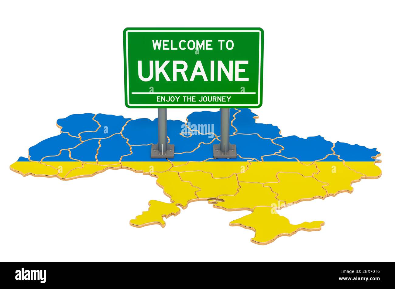 Billboard Welcome to Ukraine on Ukrainian map, 3D rendering isolated on ...
