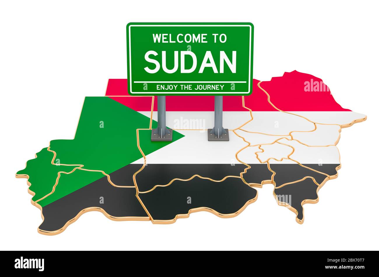 Billboard Welcome to Sudan on Sudanese map, 3D rendering isolated on ...