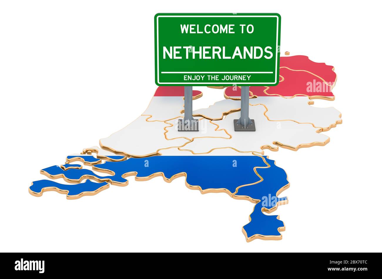 Billboard Welcome to the Netherlands on Holland map, 3D rendering ...