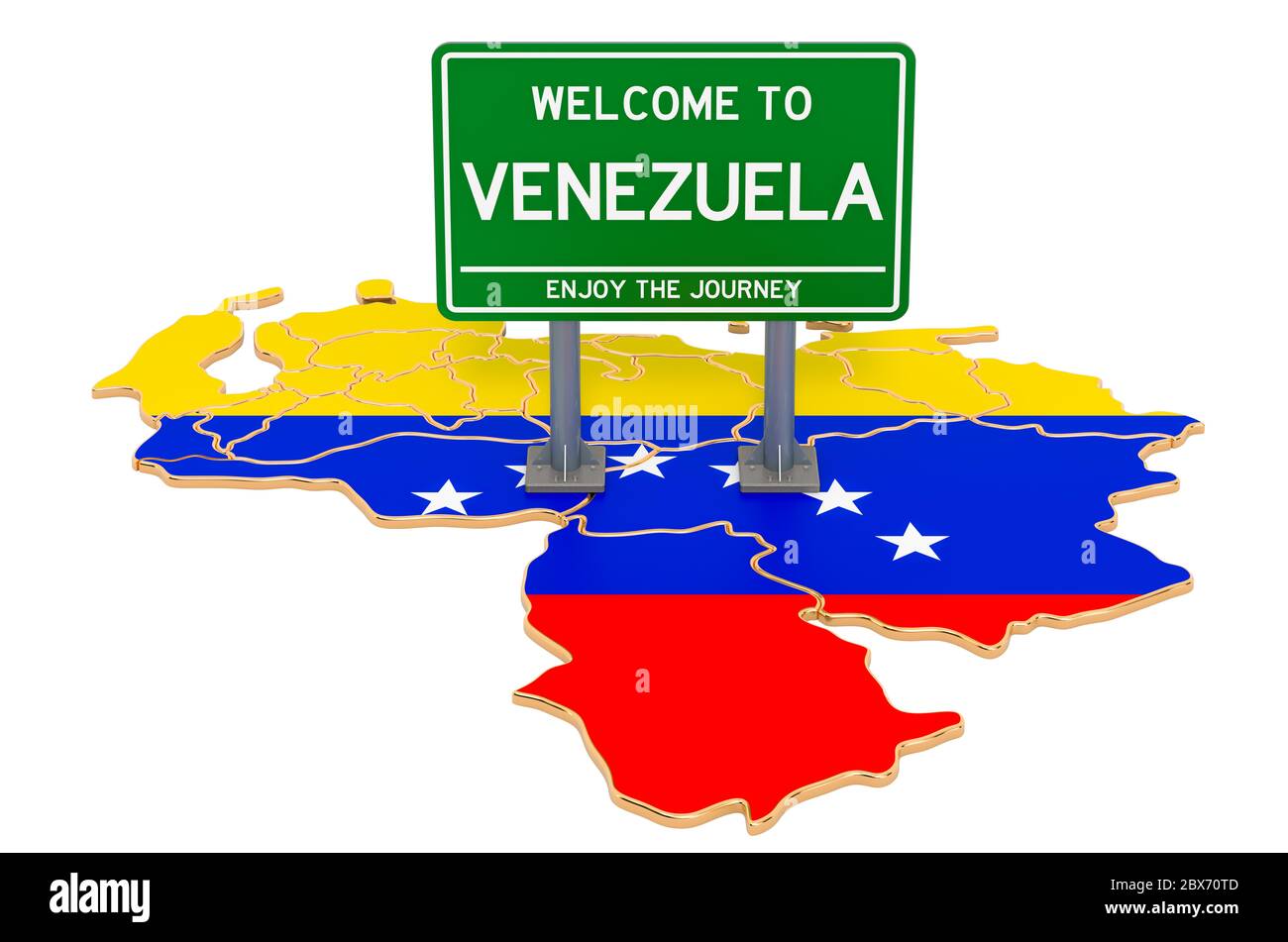 Billboard Welcome to Venezuela on Venezuelan map, 3D rendering isolated ...