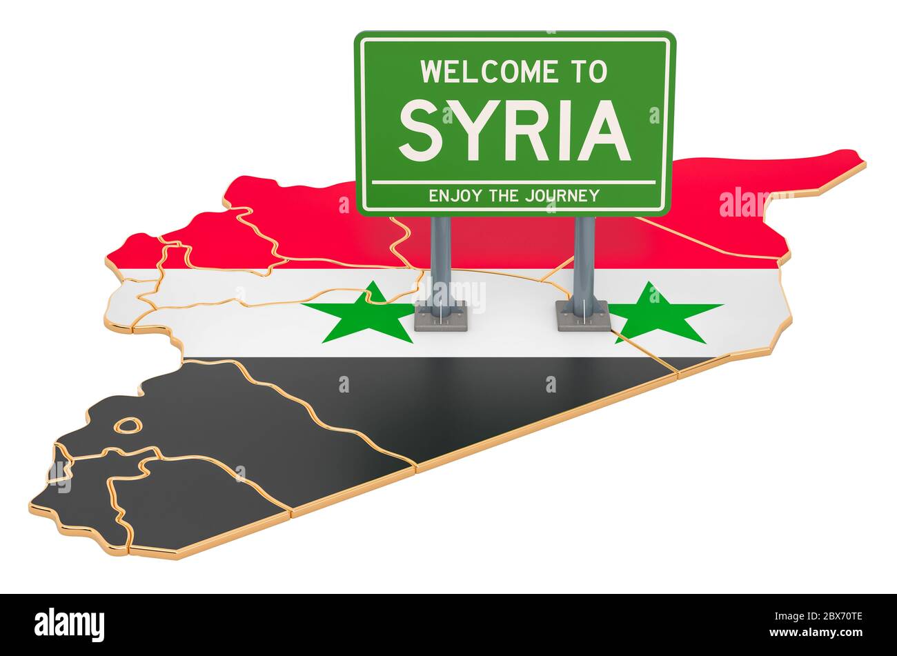 Billboard Welcome to Syria on Syrian map, 3D rendering isolated on ...