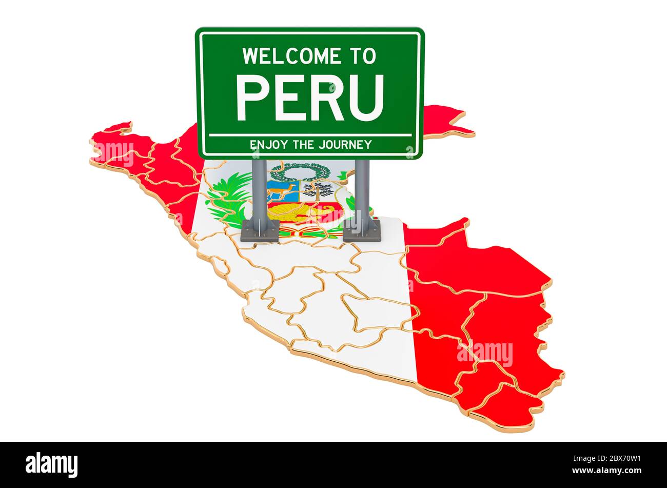 Billboard Welcome to Peru on Peruvian map, 3D rendering isolated on ...