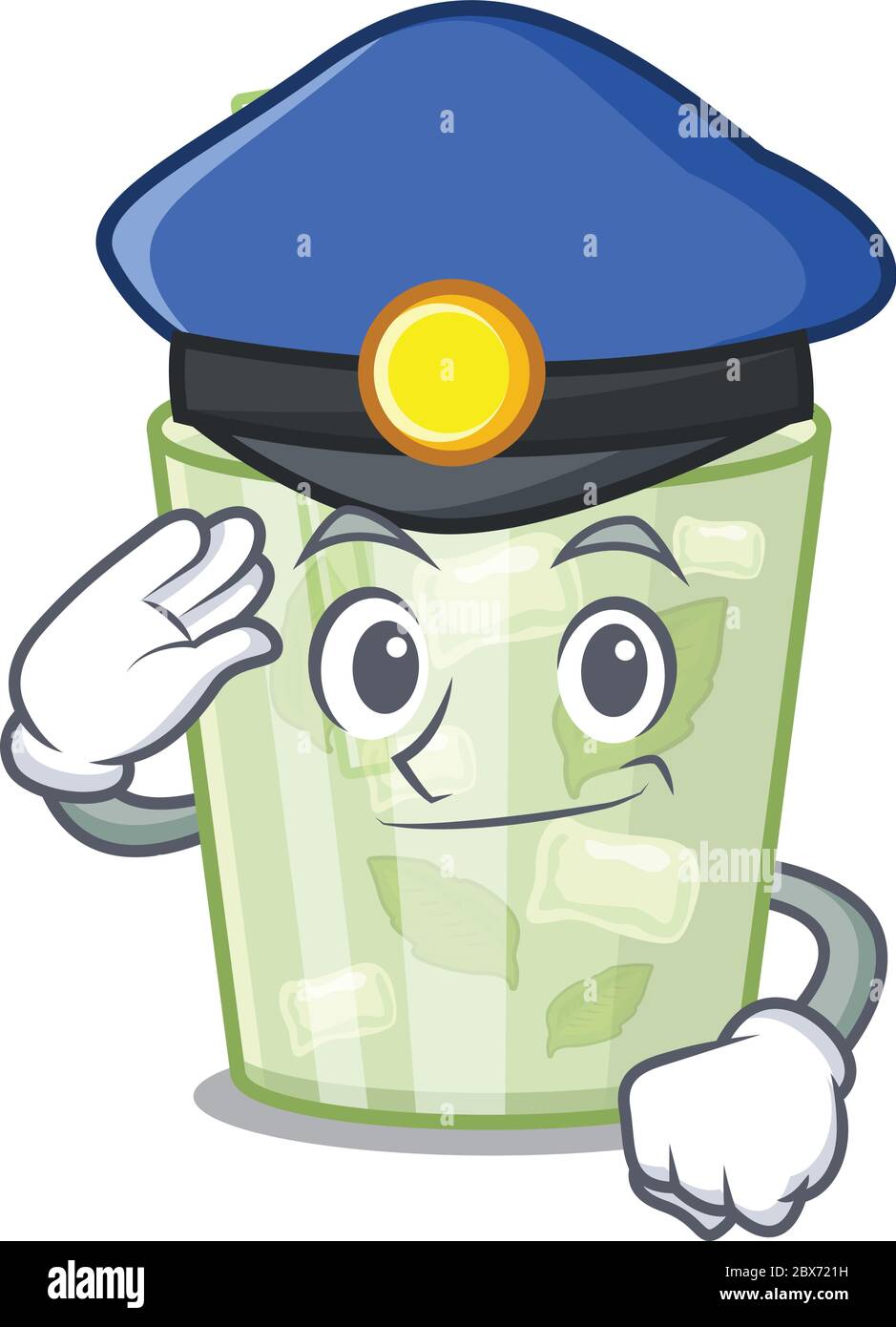 Police officer cartoon drawing of mojito lemon cocktail wearing a blue ...