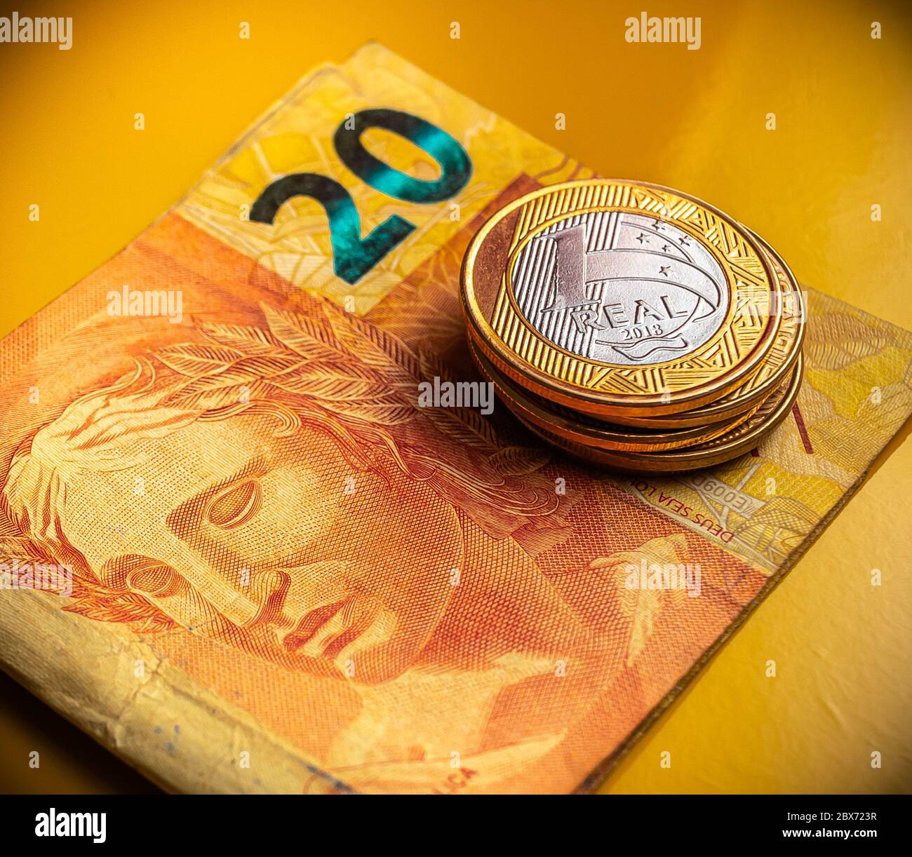 Real currency, money from brazil. Brazilian banknotes and coins ...