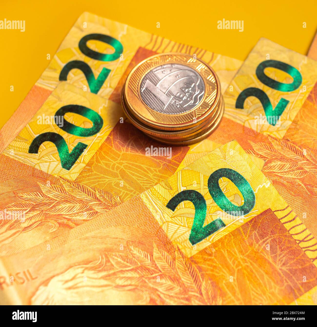 Real currency, money from brazil. Brazilian banknotes and coins ...