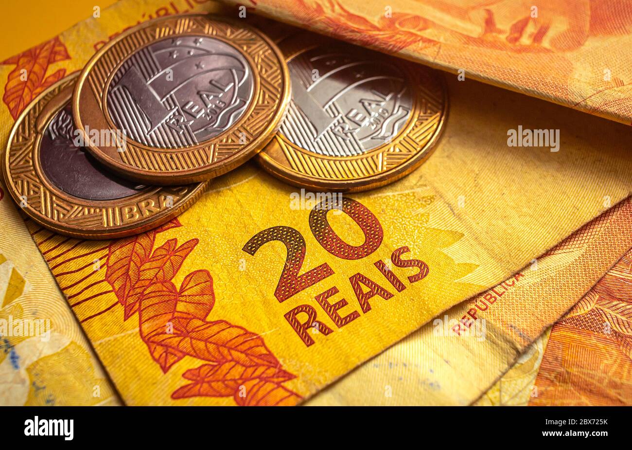 Real currency, money from brazil. Brazilian banknotes and coins ...
