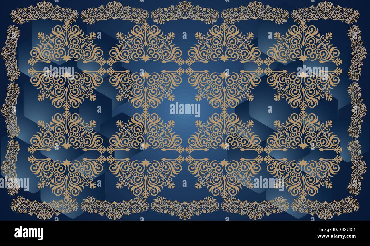 digital textile design of gold ornament art with border Stock Vector ...