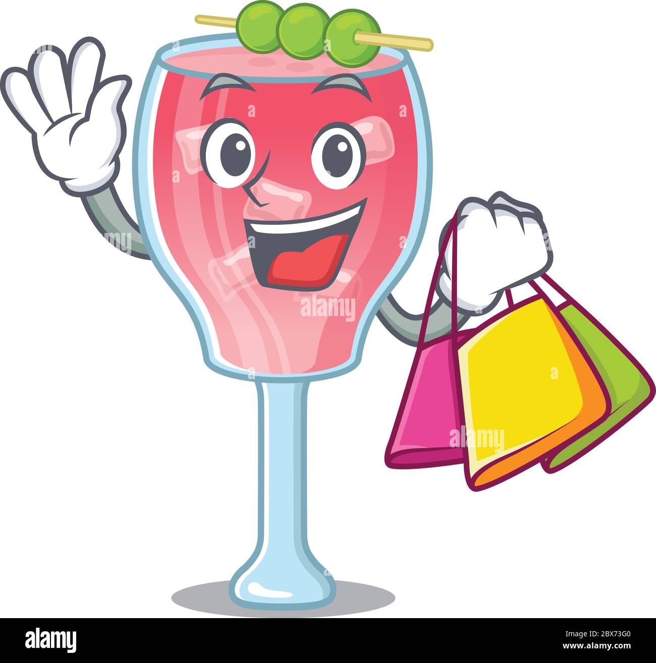 wealthy cosmopolitan cocktail cartoon character with shopping bags ...