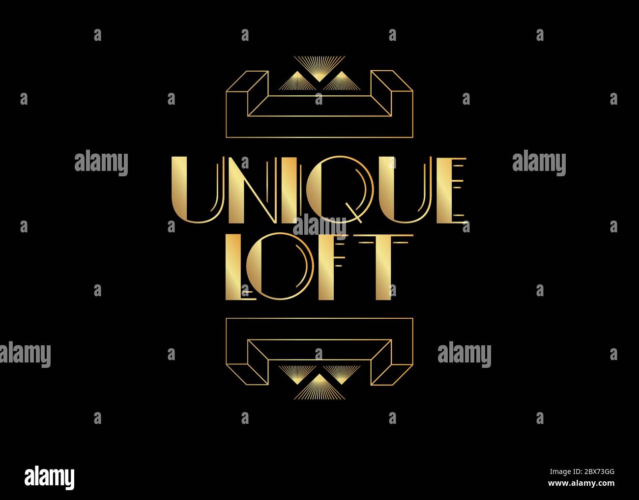 Art Deco Unique Loft text. Decorative greeting card, sign with vintage ...