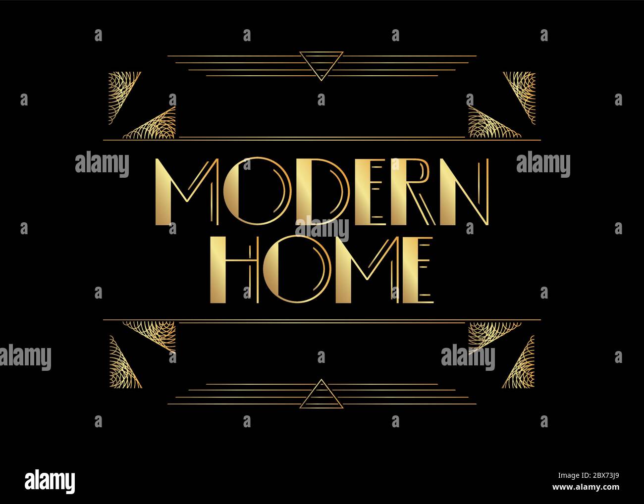 Art Deco Modern Home text. Decorative greeting card, sign with vintage ...