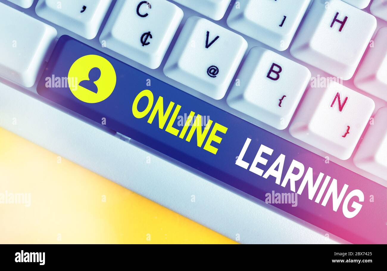 Text sign showing Online Learning. Business photo showcasing taking a ...