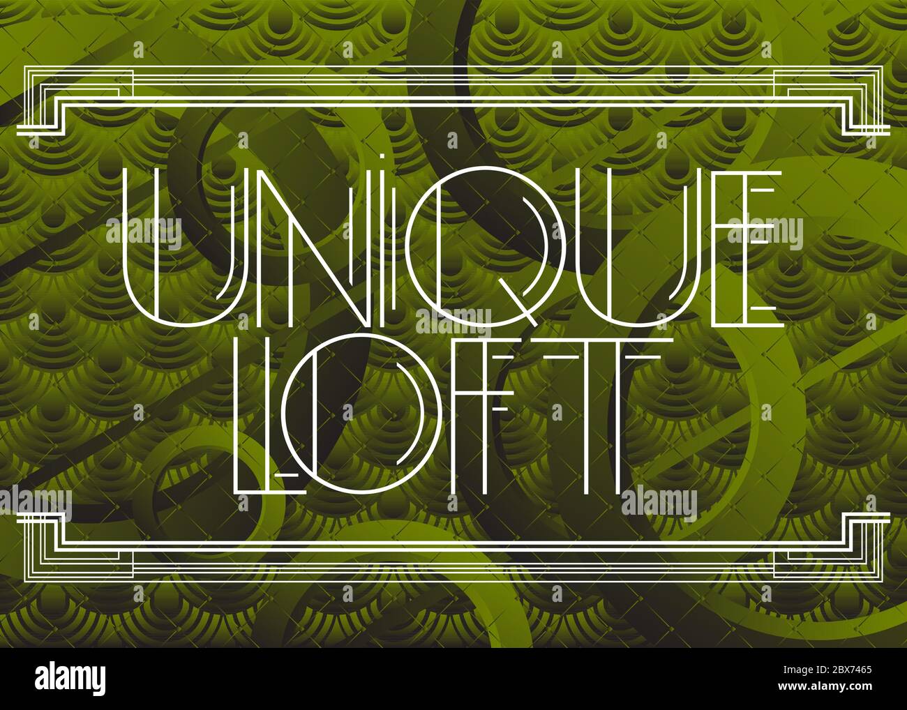 Art Deco Unique Loft text. Decorative greeting card, sign with vintage ...
