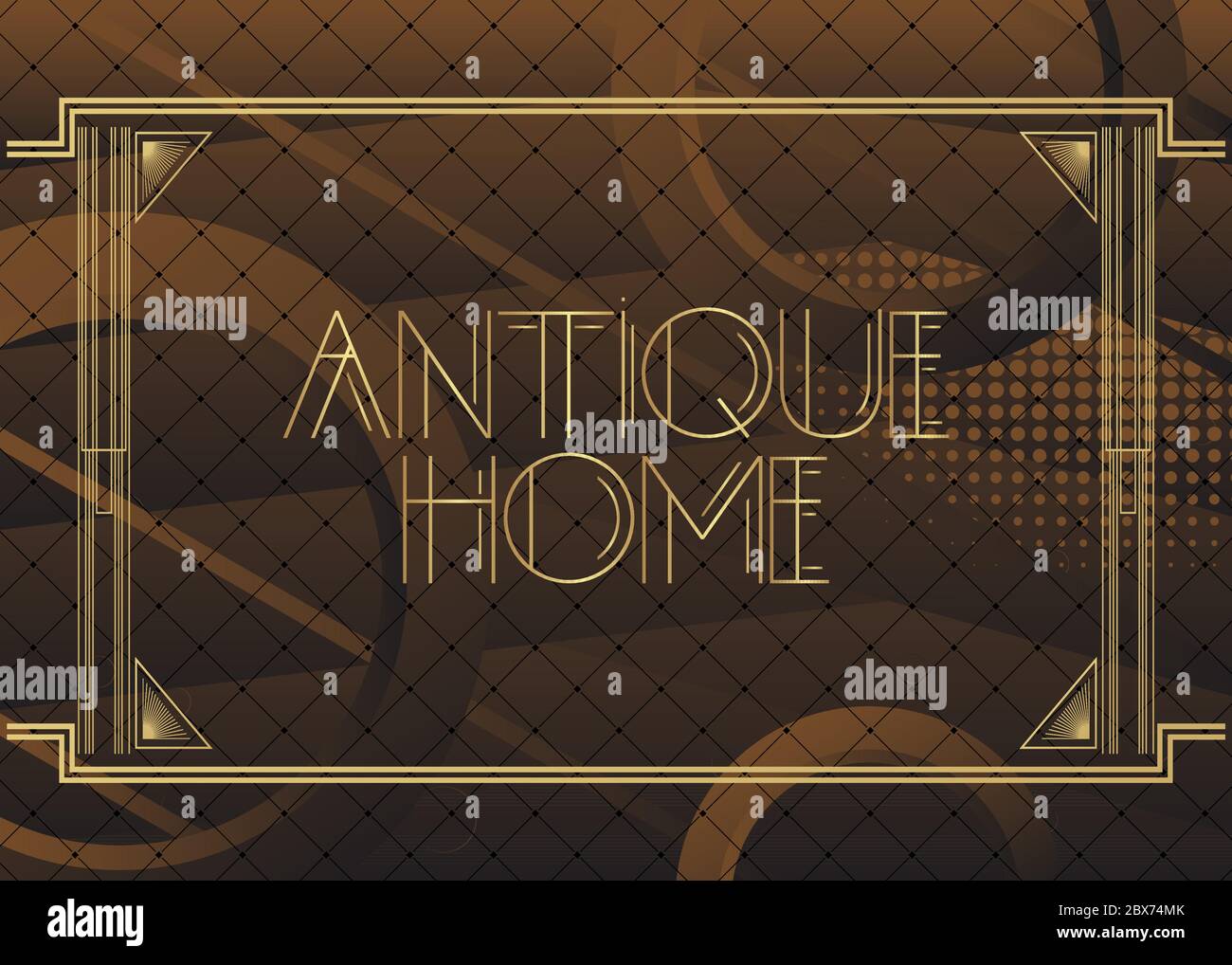 Art Deco Antique Home text. Decorative greeting card, sign with vintage ...