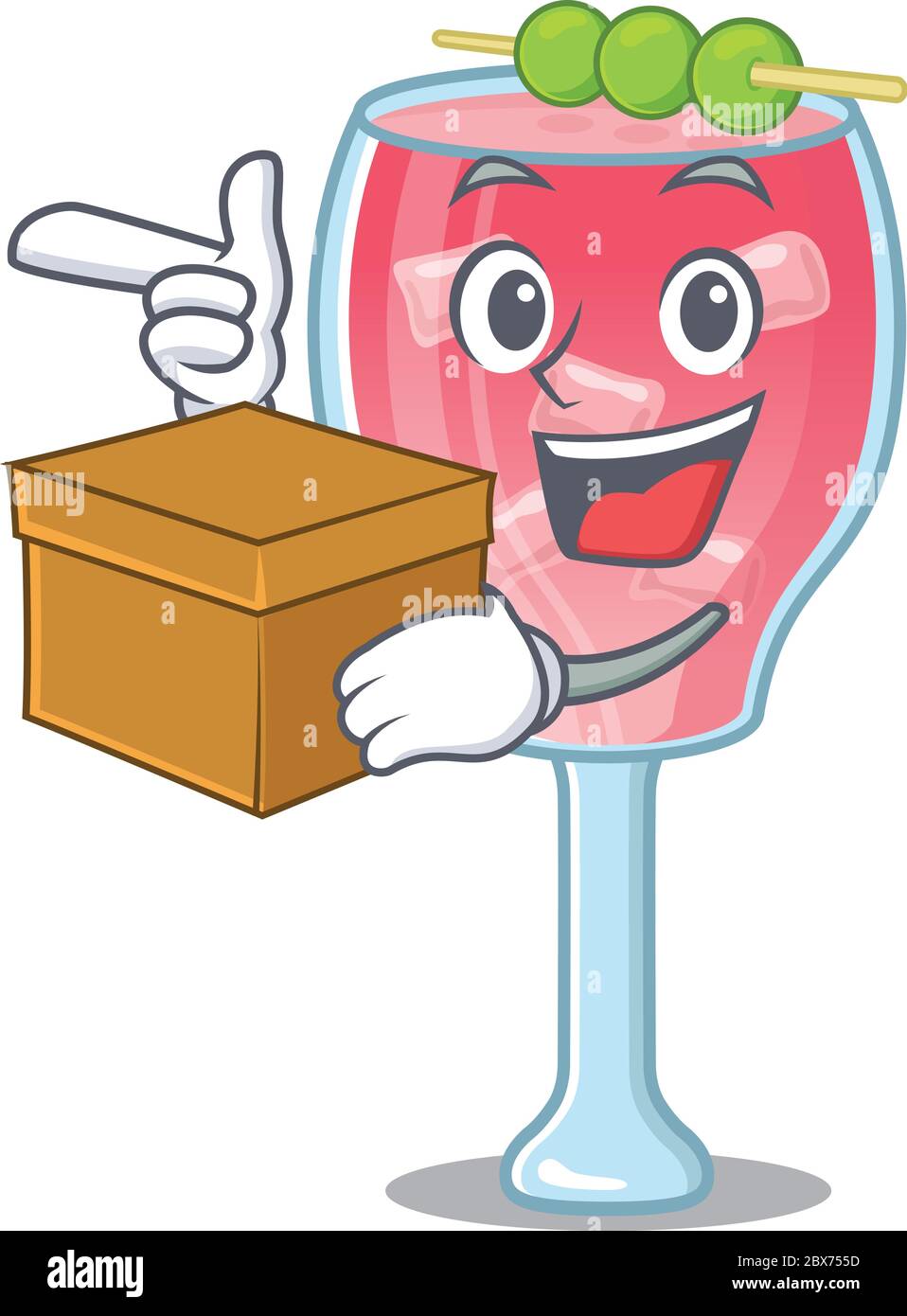A cheerful cosmopolitan cocktail cartoon design concept having a box ...