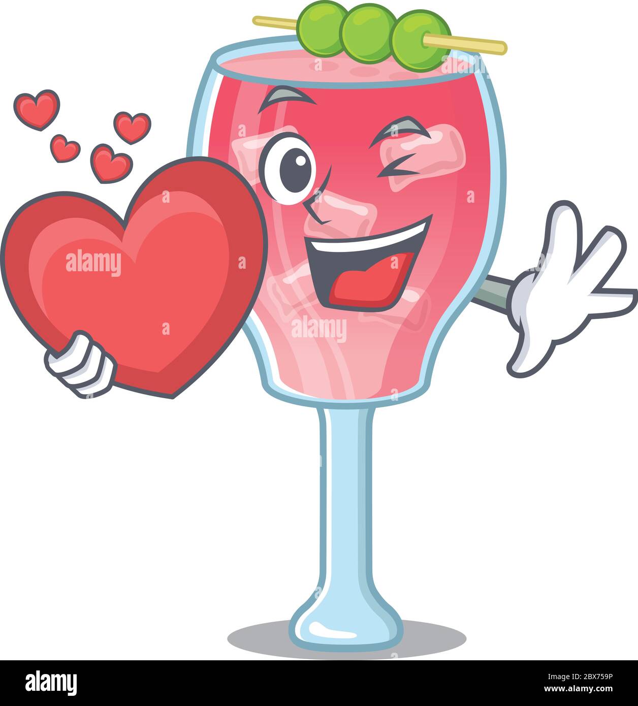A sweet cosmopolitan cocktail cartoon character style holding a big ...