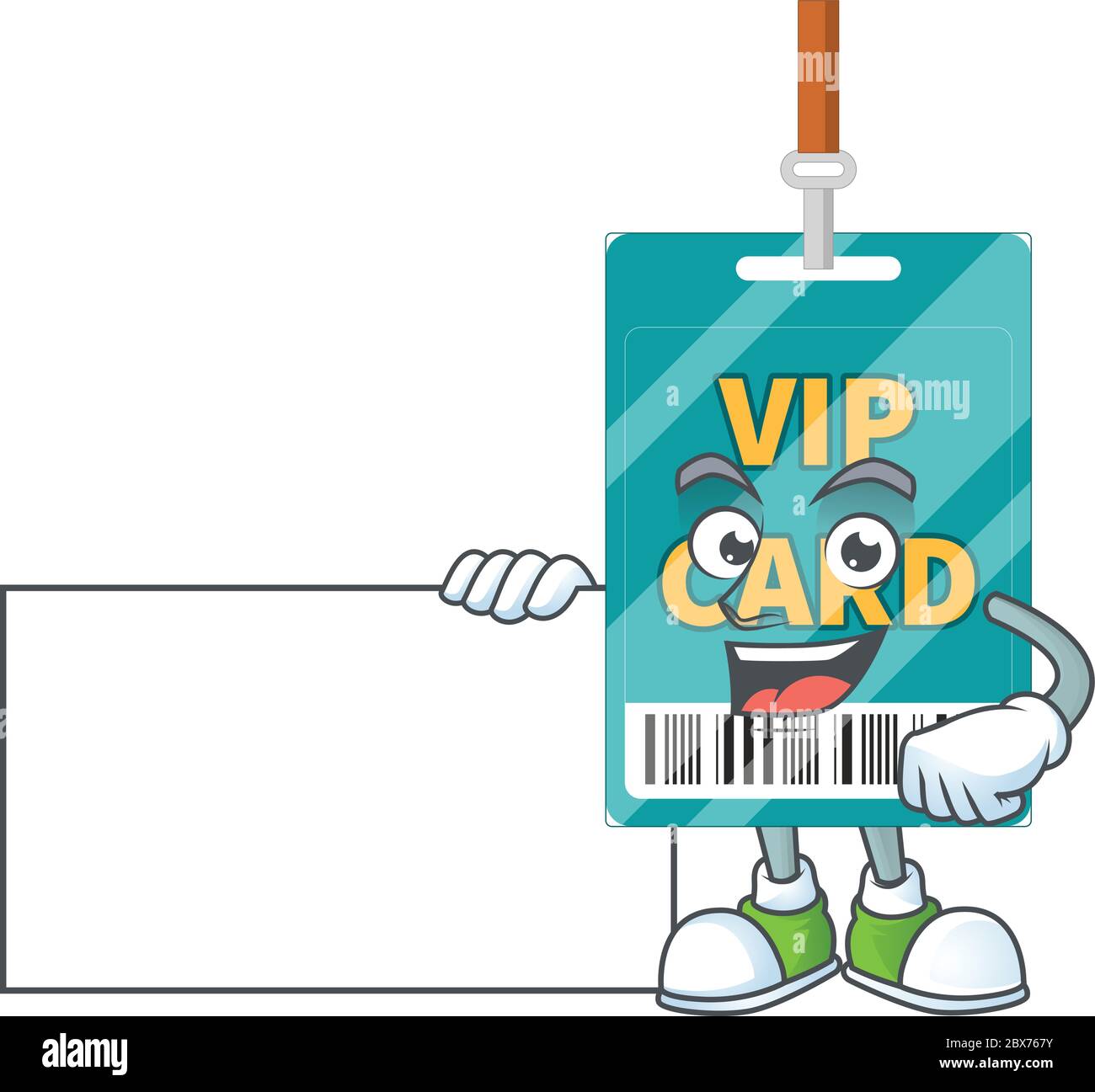 VIP pass card cartoon drawing Thumbs up holding a white board Stock ...