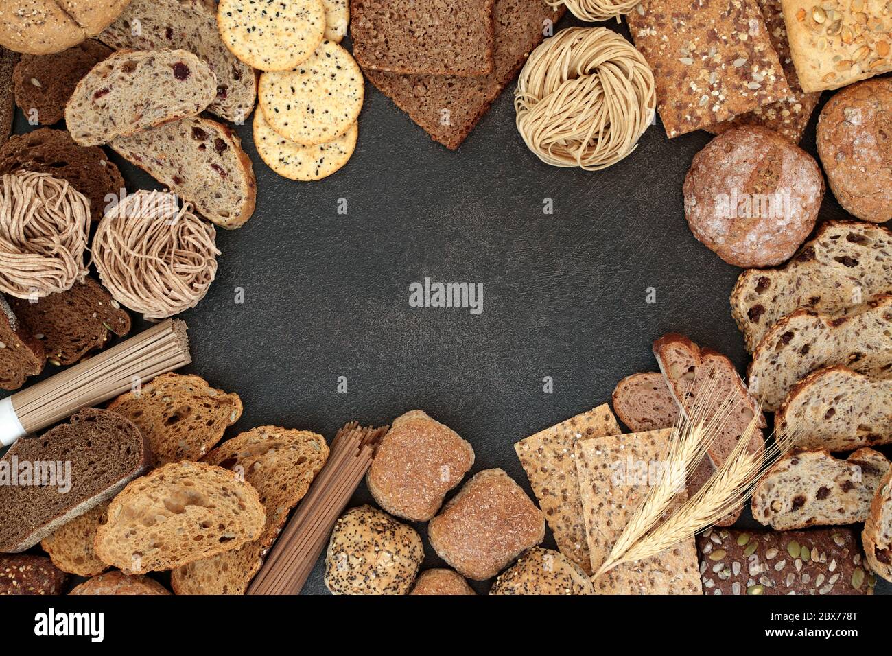 High fibre health food background border with foods high in minerals ...