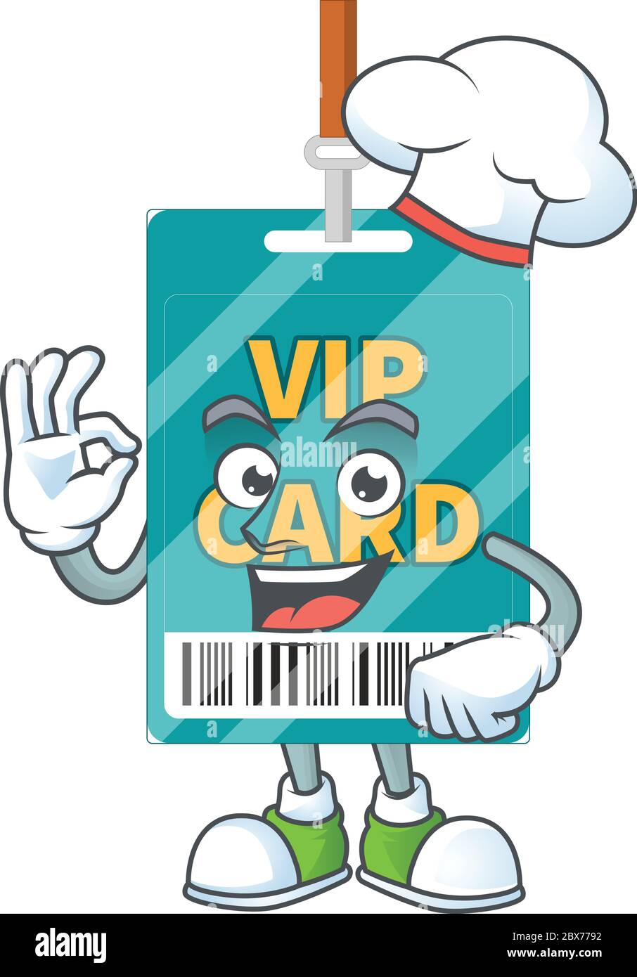 VIP pass card chef cartoon drawing concept proudly wearing white hat ...
