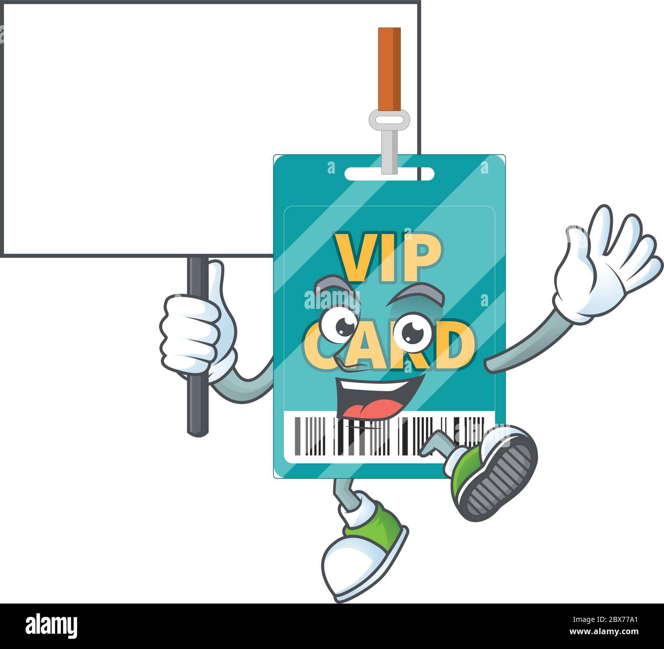 Cute VIP pass card mascot design smiley with rise up a board Stock ...