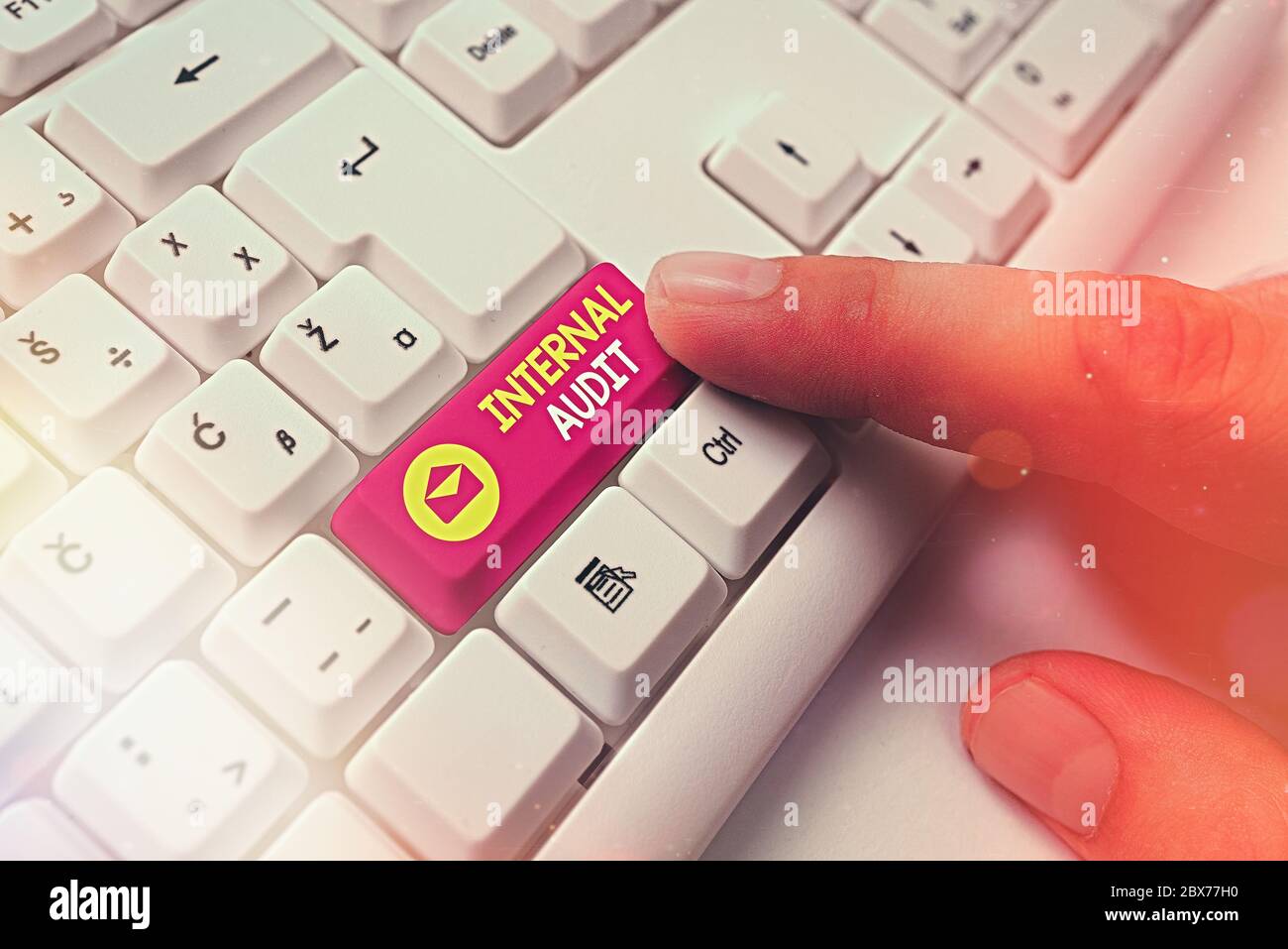 Writing note showing Internal Audit. Business concept for evaluates the ...