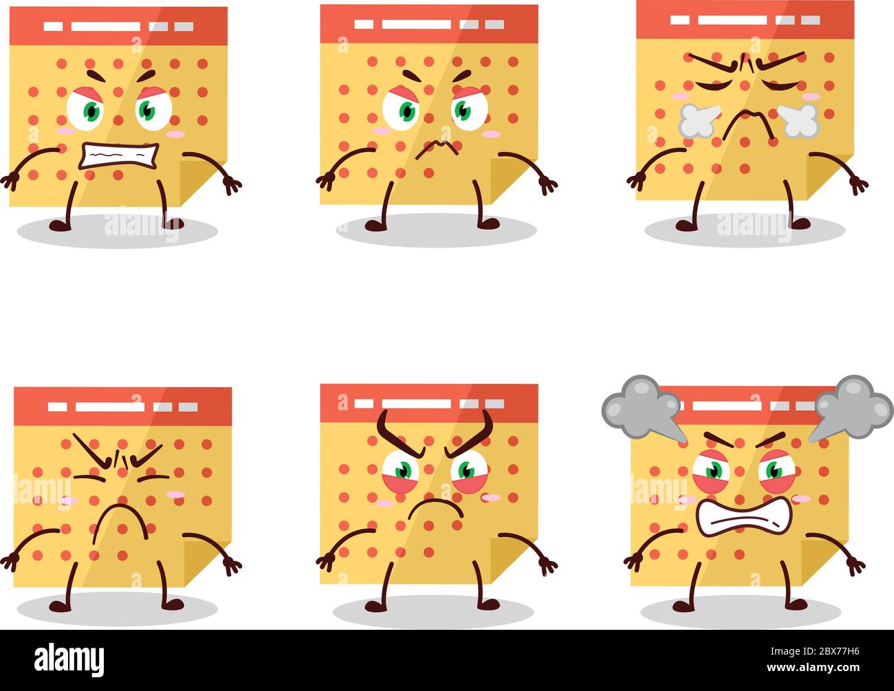 Calendar cartoon character with various angry expressions Stock Vector ...