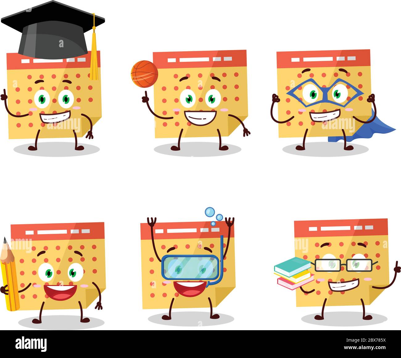 School student of calendar cartoon character with various expressions ...