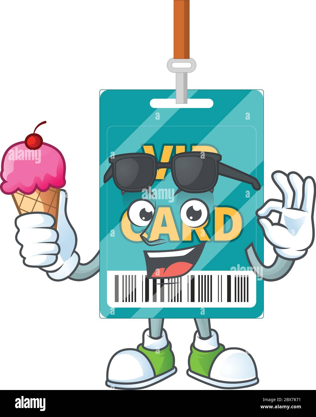 Happy face of VIP pass card cartoon mascot having an ice cream Stock ...