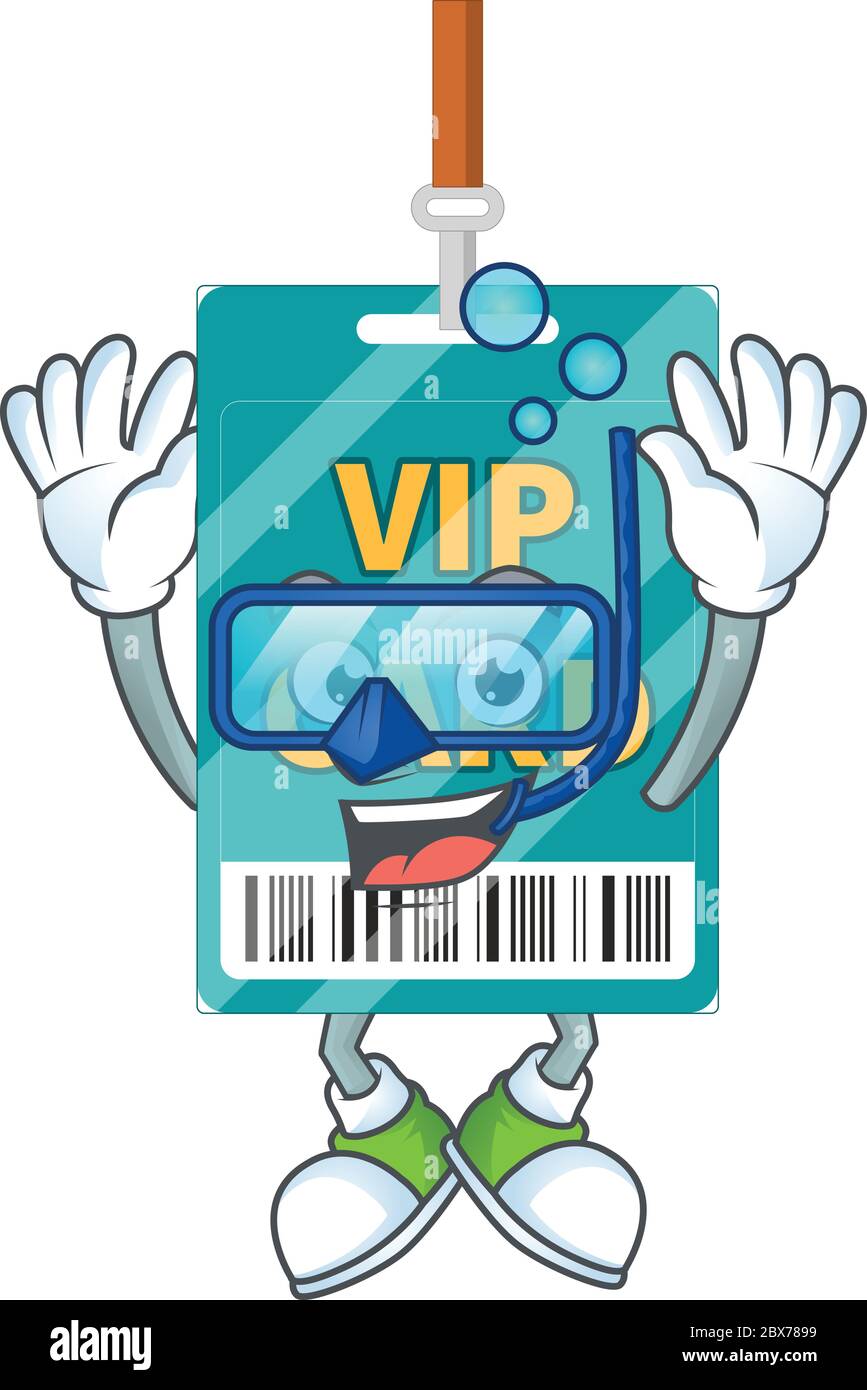 cartoon drawing concept of VIP pass card wearing cool Diving glasses ...