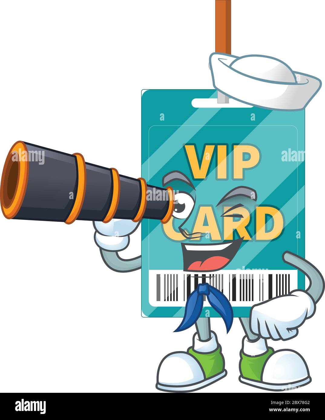 cartoon picture of VIP pass card in Sailor character using a binocular ...
