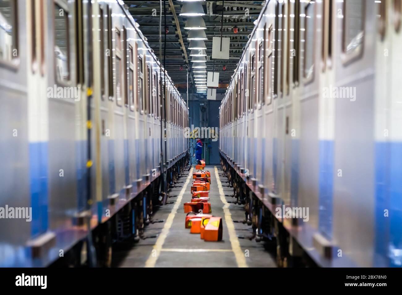 Subway train metro depot Stock Photo - Alamy