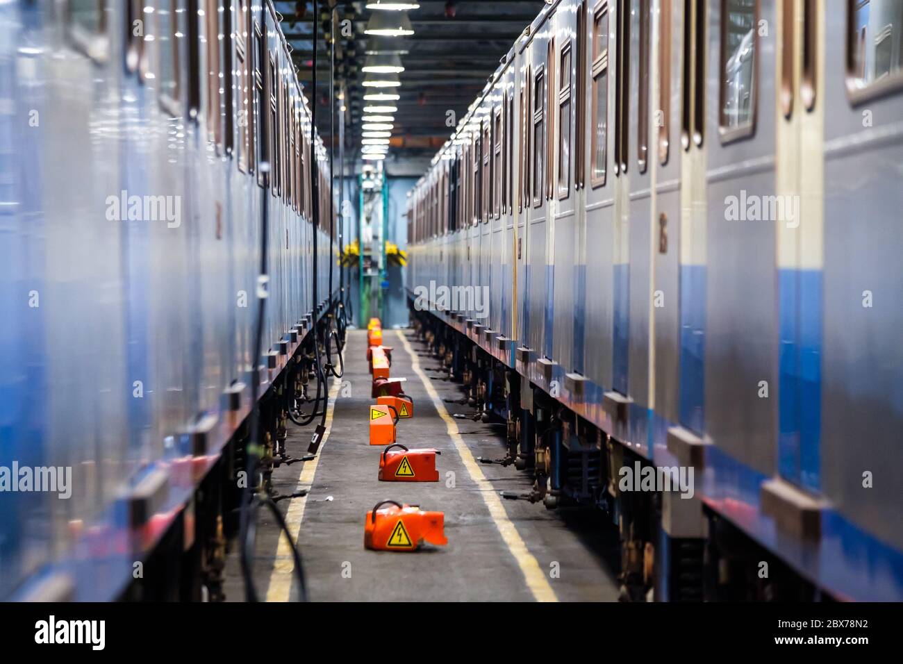 Subway train metro depot Stock Photo - Alamy