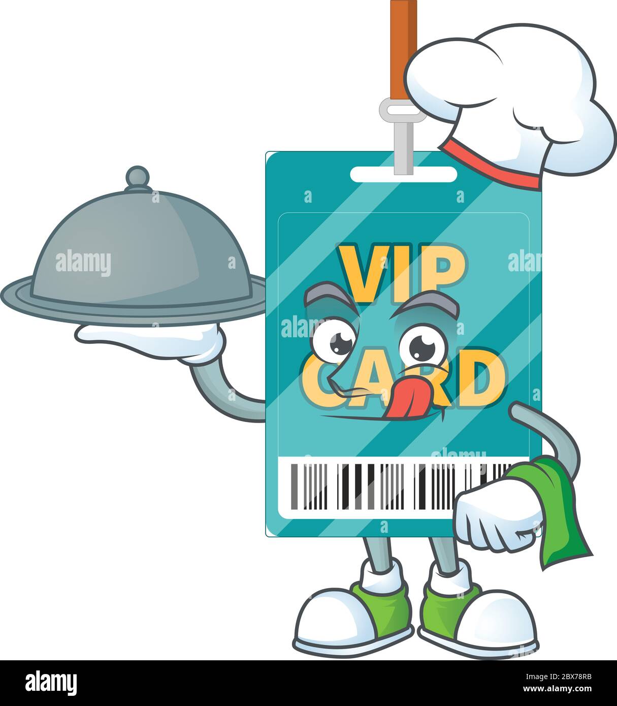 A VIP pass card chef cartoon mascot design with hat and tray Stock ...