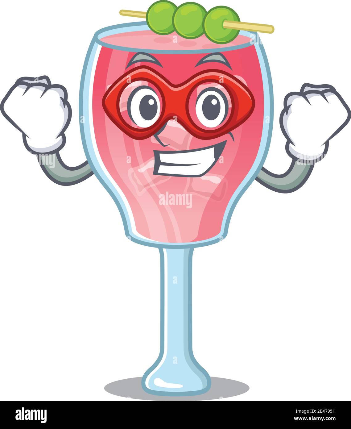 A cartoon drawing of cosmopolitan cocktail in a Super hero character ...