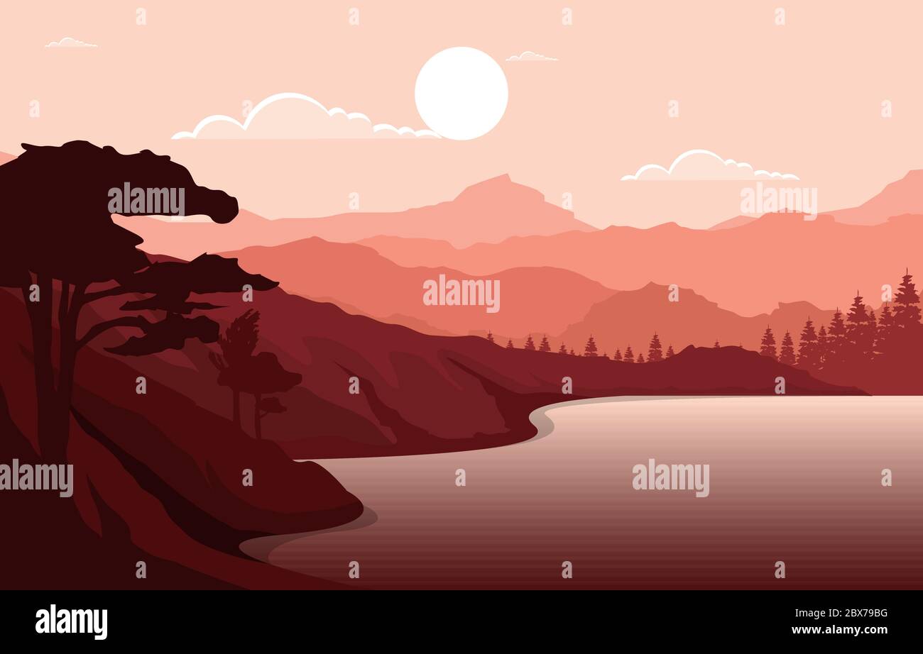 Coniferous forest sunset Stock Vector Images - Alamy