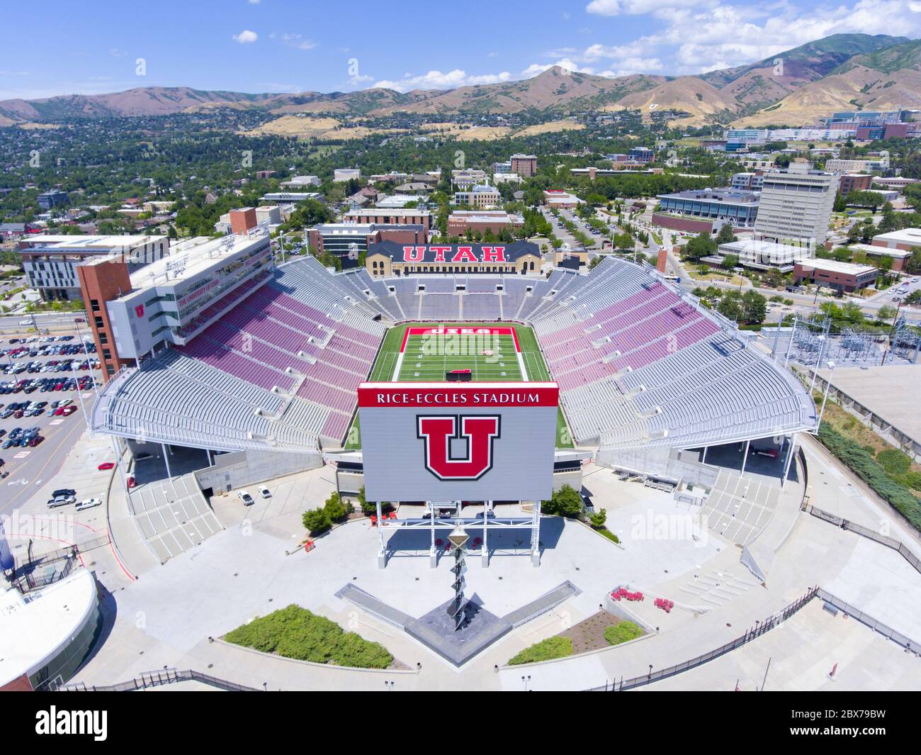 Aerial view of Rice–Eccles Stadium in University of Utah in Salt Lake ...