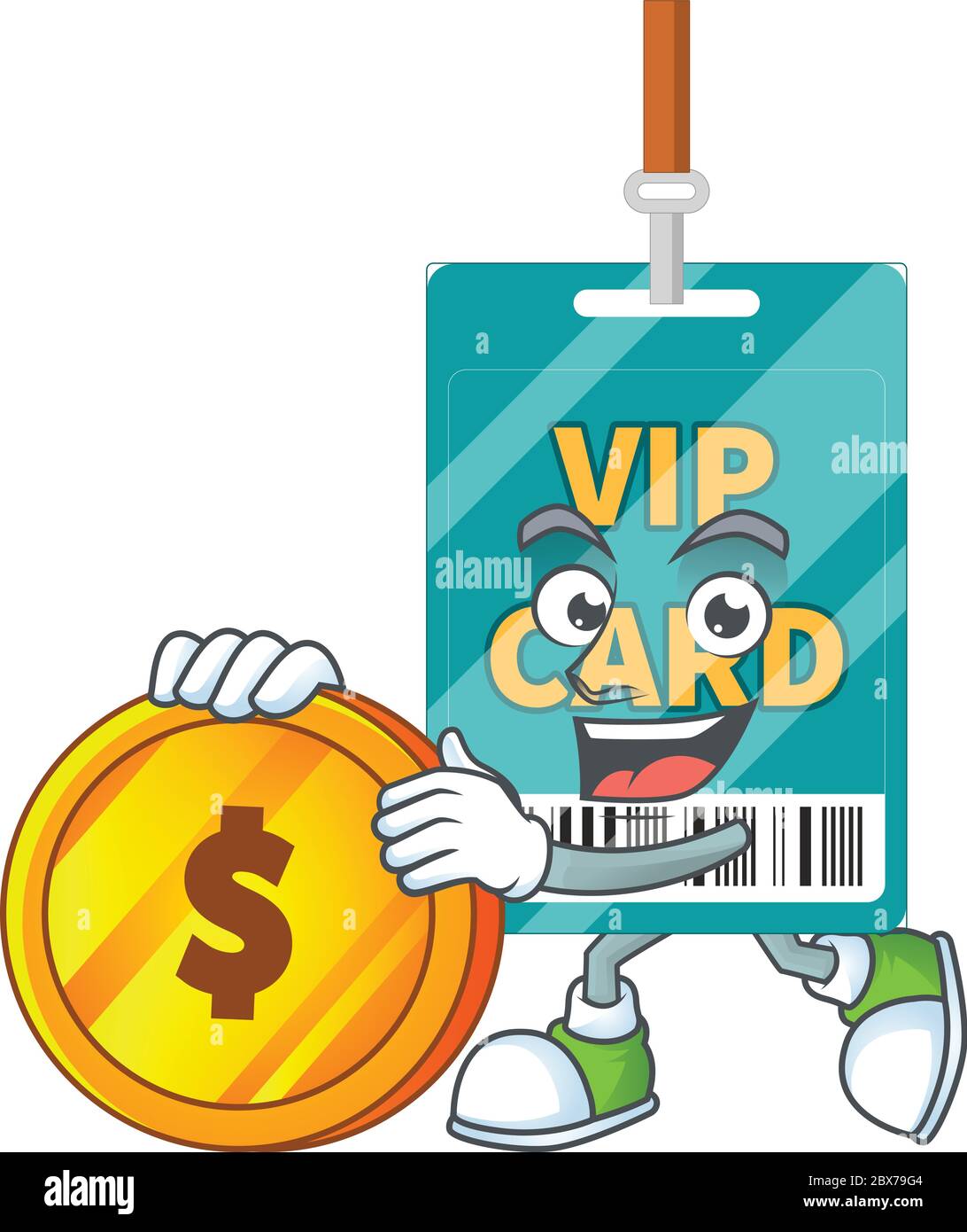 cartoon picture of VIP pass card rich character with a big gold coin ...