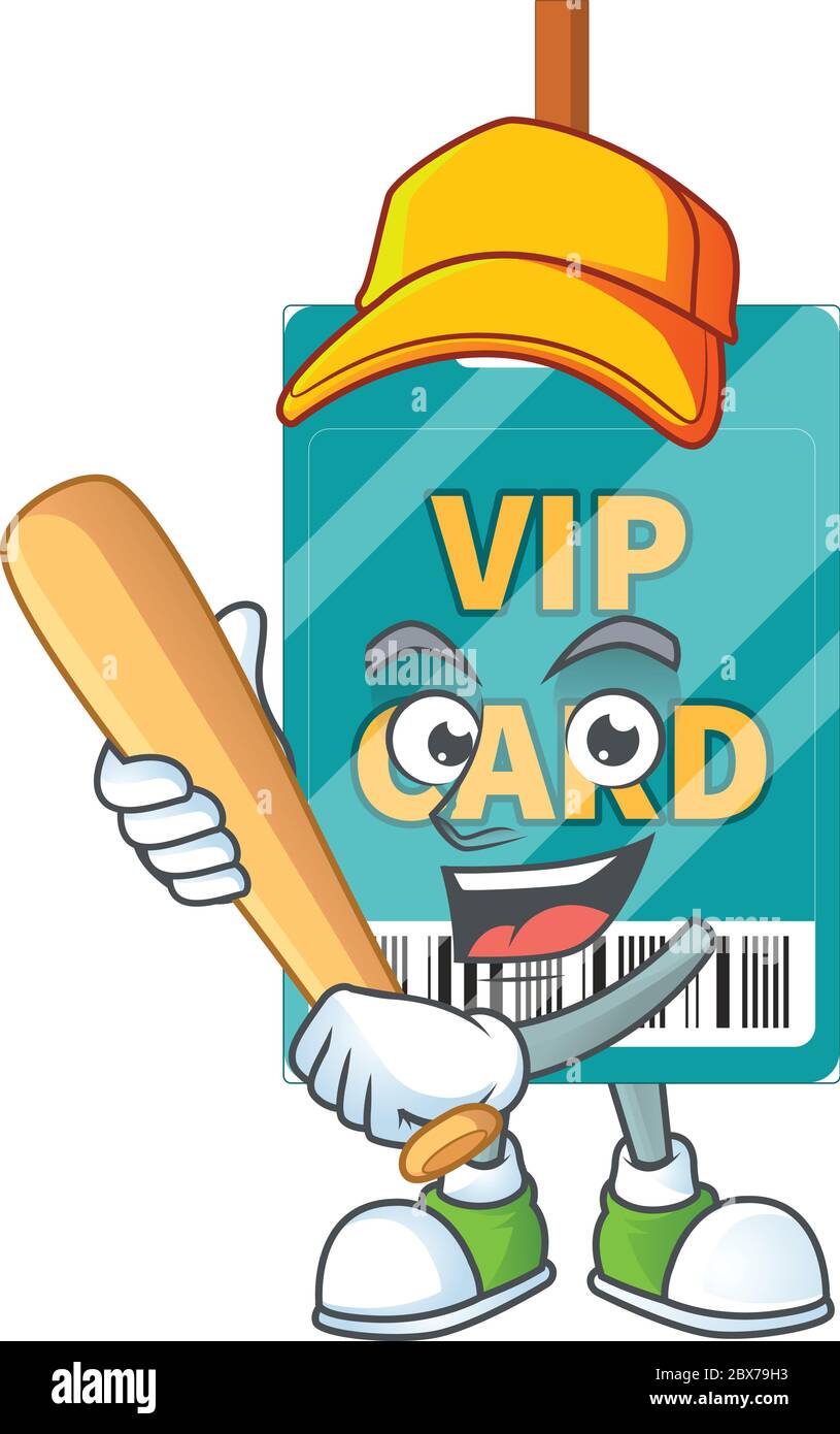 cartoon design concept of VIP pass card playing baseball with stick ...