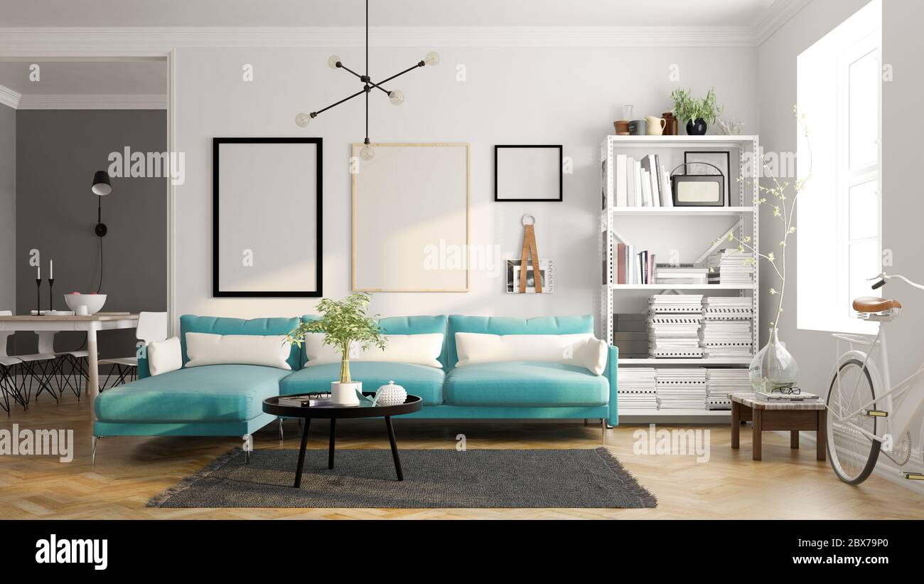 Scandinavian style interior design 3D rendering Stock Photo - Alamy