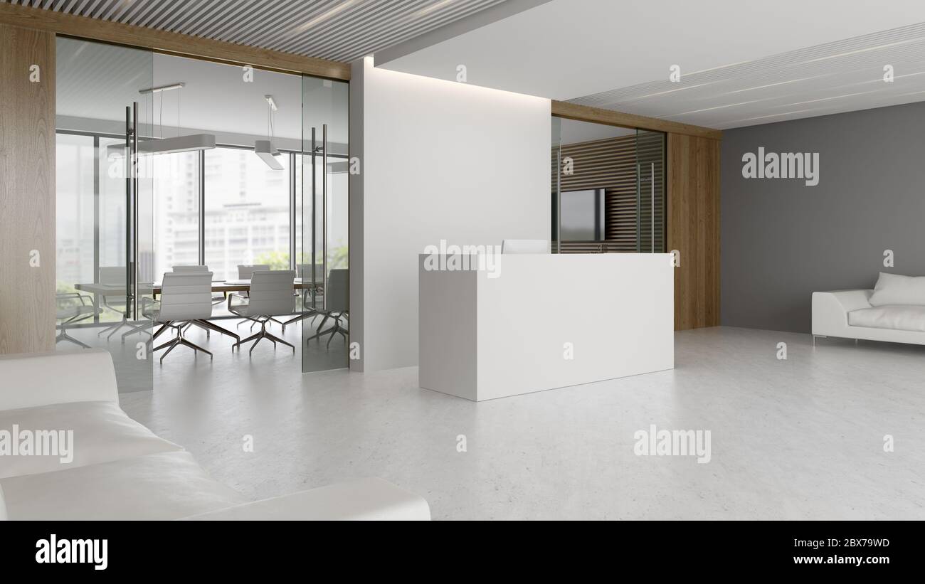 Interior of reception and meeting room 3D illustration Stock Photo - Alamy