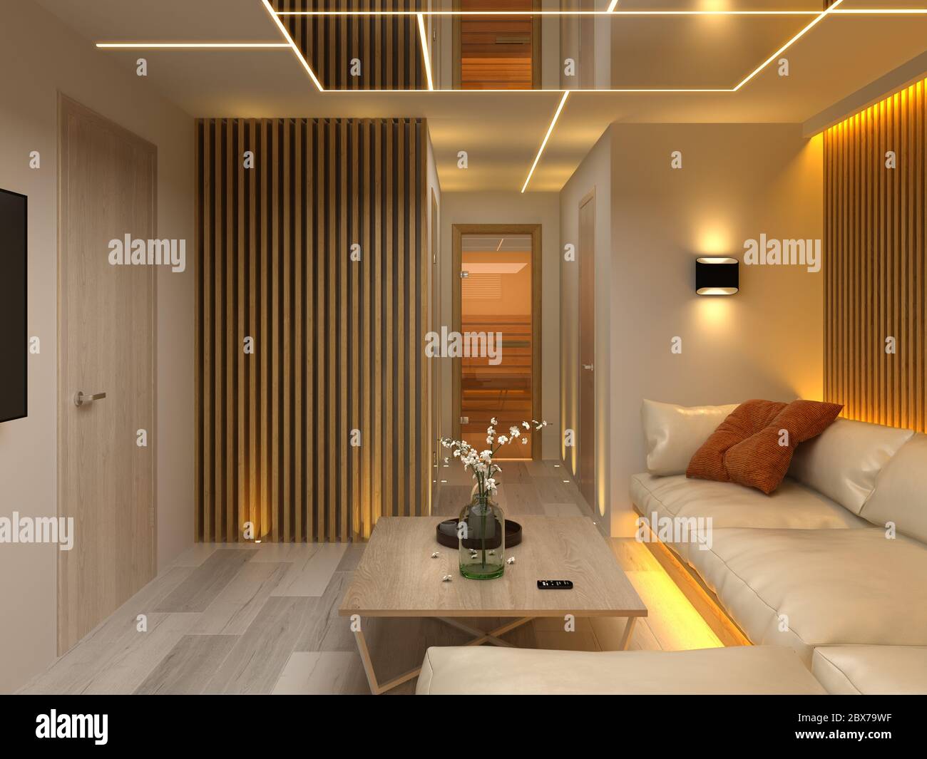 Interior modern design room 3D illustration Stock Photo - Alamy