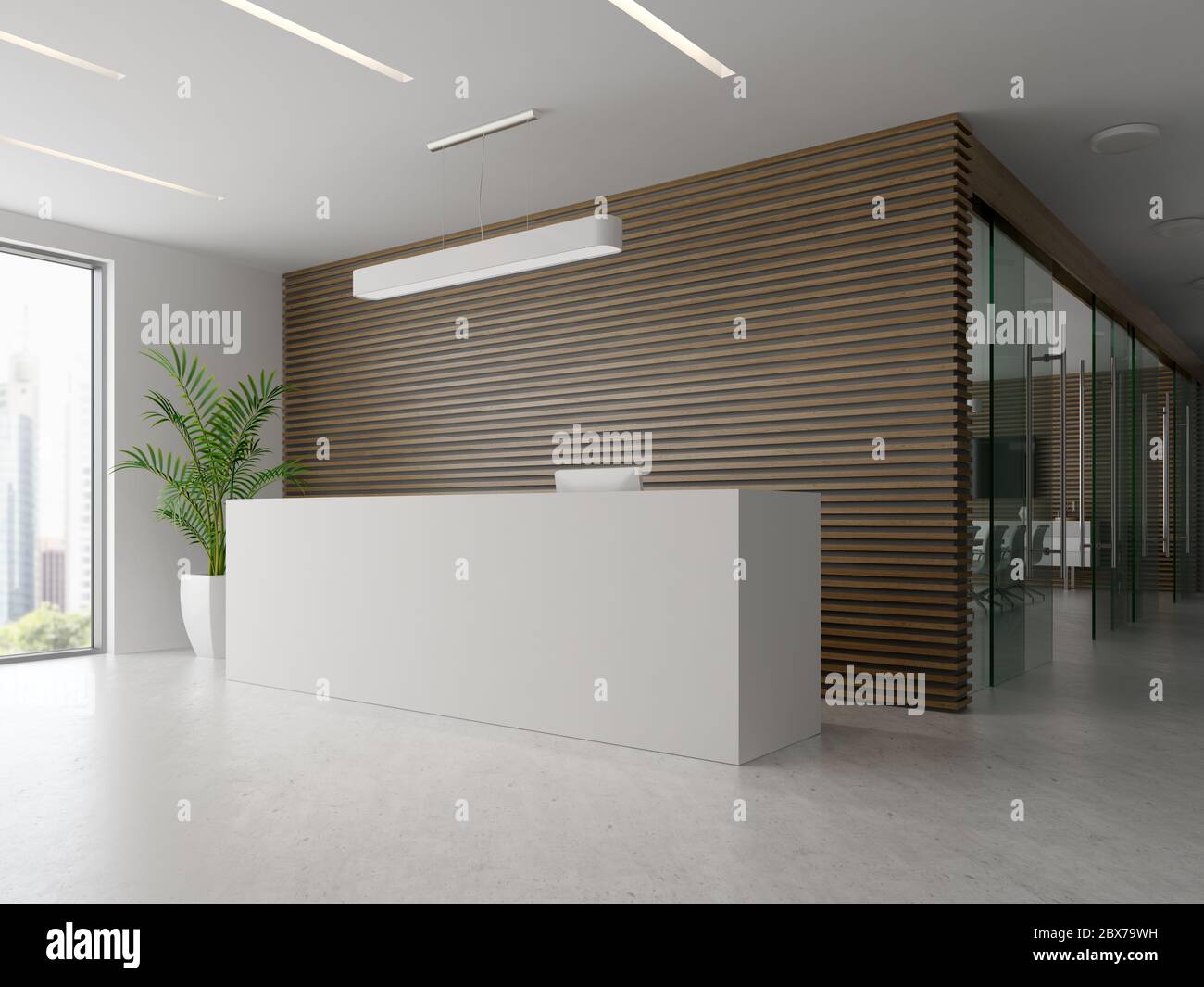 Interior of reception and meeting room 3D illustration Stock Photo - Alamy