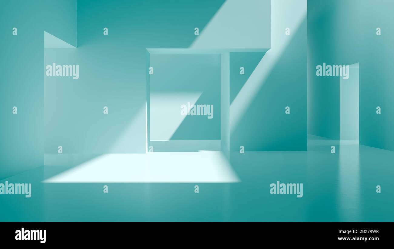 Interior blue abstract empty room 3D rendering Stock Photo - Alamy