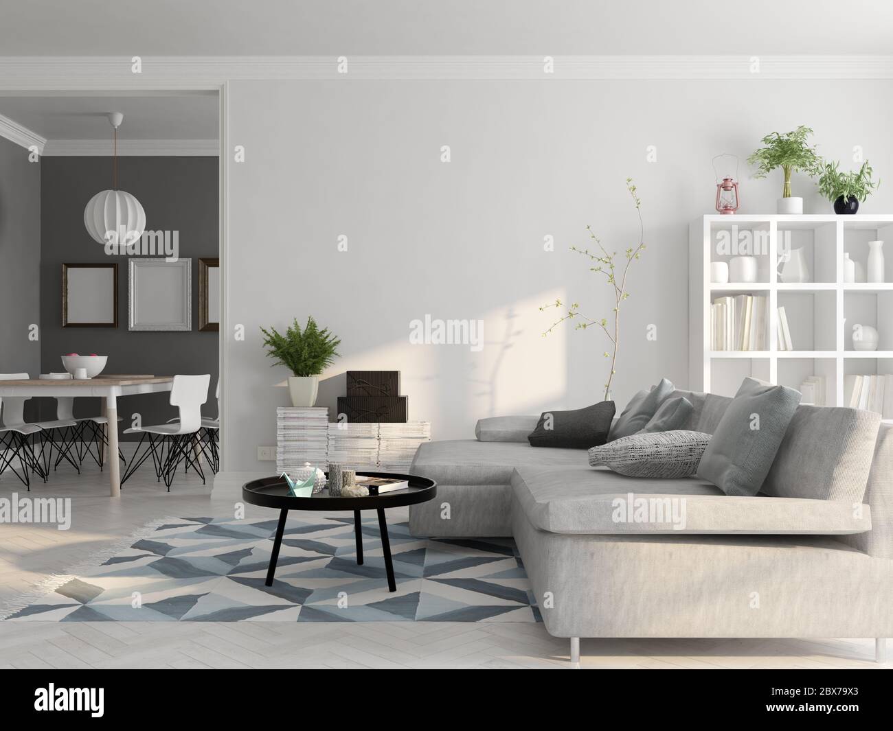 Scandinavian style interior design 3D rendering Stock Photo - Alamy