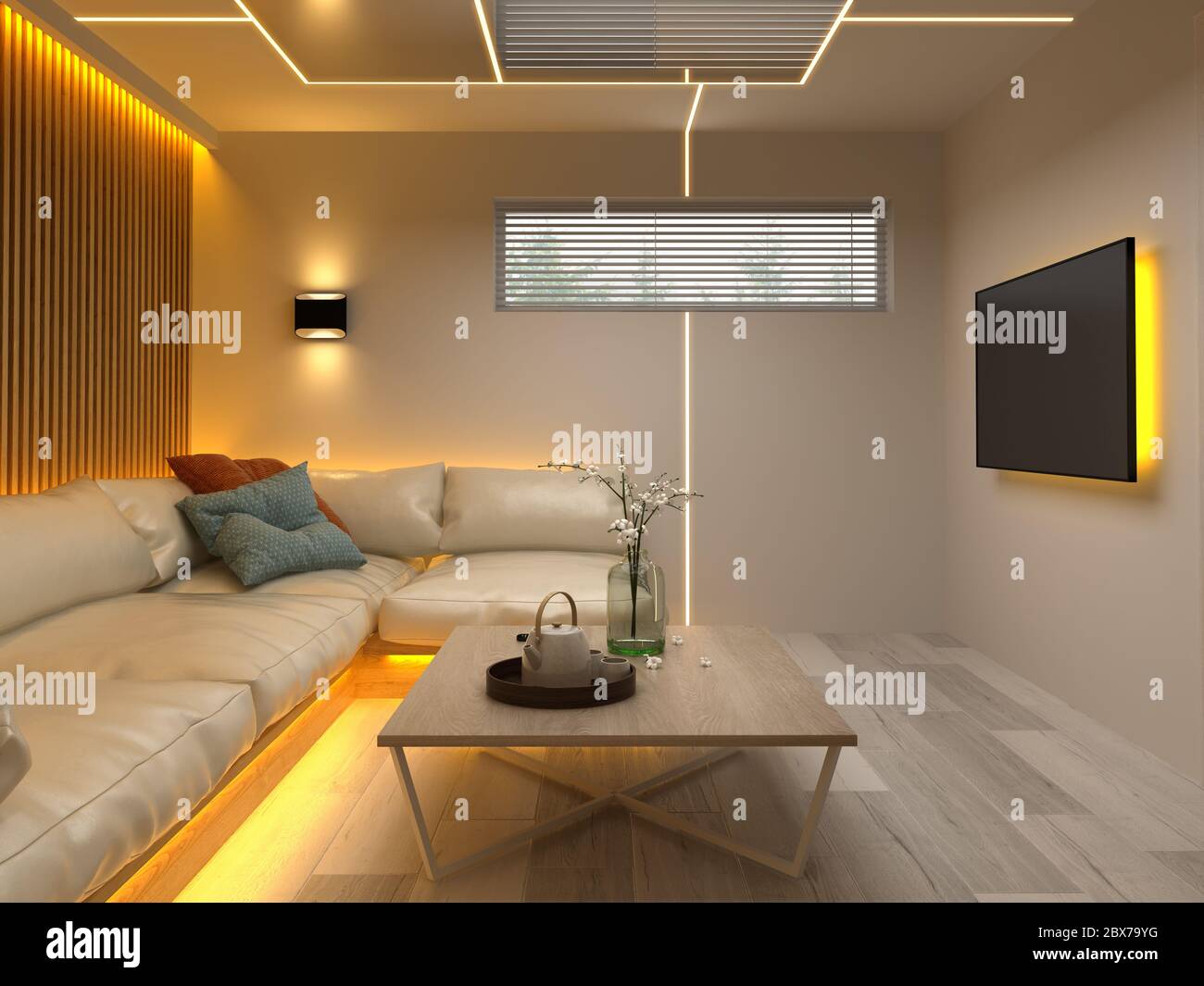 Interior modern design room 3D illustration Stock Photo - Alamy